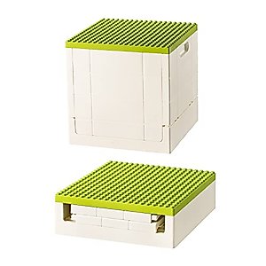 SHIMOYAMA Collapsible Kids Storage Box with Building Base for Lego Duplo Blocks, 26 Qt. Toy Organizer for Boys and Girls, 25L Stackable Toy Chests for Children, Green