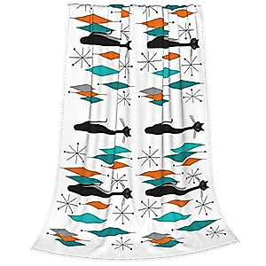 Mid Century Modern with Black Cat Flannel Blanket Soft Cozy Lightweight Throw Blanket Gifts for Couch Sofa Bed Living Room Travel Home Decor 50x40in