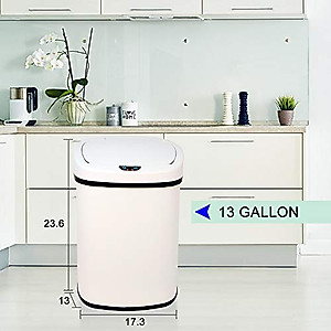 BHP Automatic Garbage can, Touch Free Stainless Steel Trash Can, No Touch Kitchen Waste Bin,High-Capacity Bathroom Trash Can with Lid for Home Bedroom Office, Powered by Battery, White