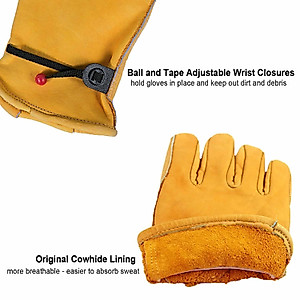 OZERO Leather Work Gloves for Men: Medium 3 Pairs Cowhide Leather Working Gloves for Driving Heavy Duty Mechanic Ranch - Women Gardening Leather Glove