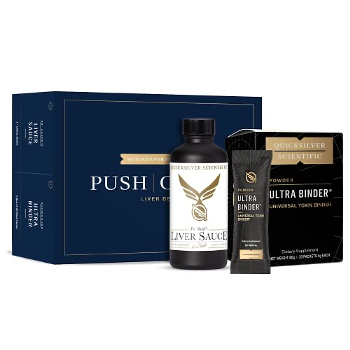 Quicksilver Scientific PushCatch Liver Detox Cleanse - 2 Piece Kit with Ultra Binder (Packets) & Liver Sauce (Liver Support Supplement with Milk Thistle Extract) to Support GI Detox & Toxin Binding
