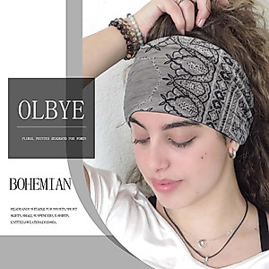 Olbye Headbands for Women Wide Boho Headband Knotted Turban Head Bands Elastic Non Slip Hairbands Floral African Head Wraps Workout Yoga Sweatbands Cotton Head Scarfs Bohemian Hair Accessories for