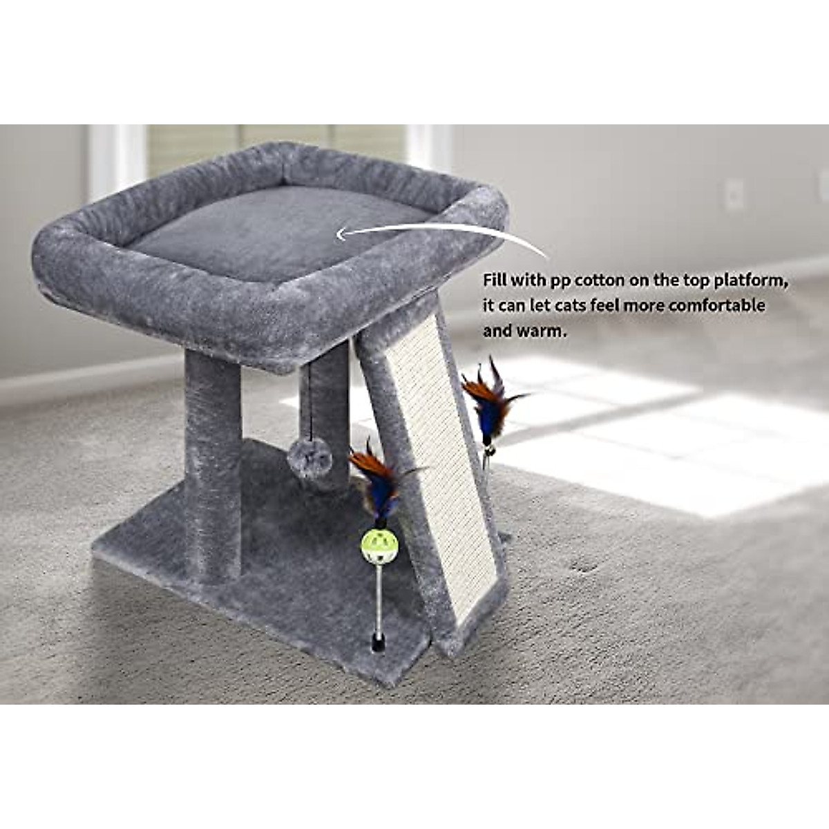 TINWEI Cat Tree with Cat Condo Scratch Post Hammock Hanging Ball