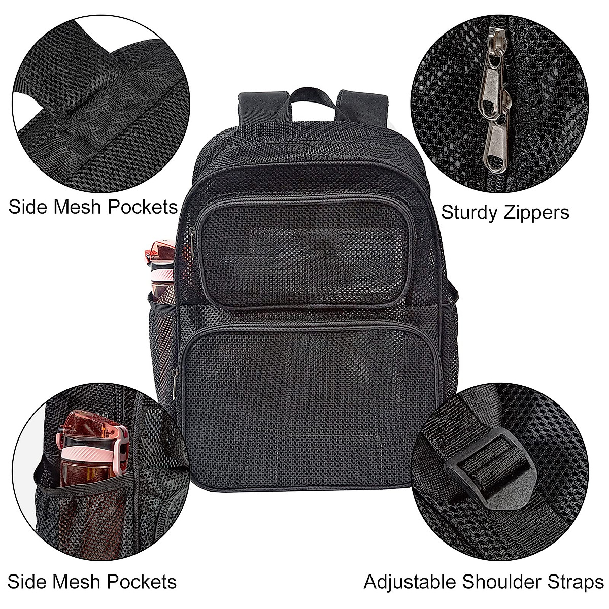 Large Mesh Backpack, Semi-transparent Student Backpack, See Through Mesh School Backpack with Bungee and Comfort Padded Straps for Travel, Swimming, Beach, Outdoor Sports