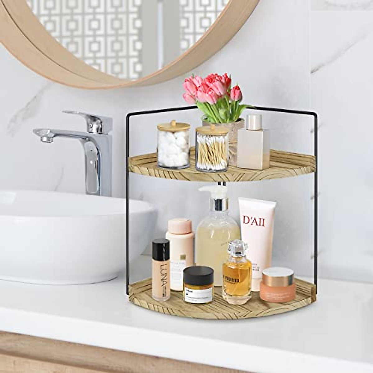 2-Tier Bathroom Counter Organizer, Bathroom Corner Storage Shelf, Bathroom Trays for Counter Vanity Organizer, Cosmetic Holder Perfume Makeup Standing Rack, Bathroom Sink Organizer Kitchen Spice Rack