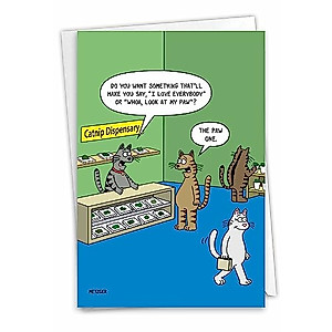 NobleWorks - 1 Funny Animal Card for Birthdays - Pet Cat and Dog Humor, Birthday Notecard with Envelope - Catnip Dispensary C9315BDG