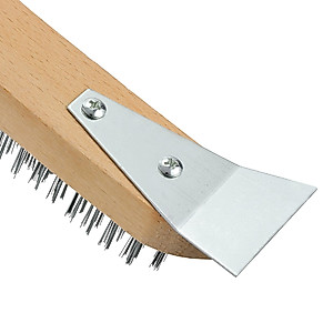 MAXMAN Stainless Steel Wire Scratch Brush, 12 Inch Wooden Handle Wire Brushes with Metal Scraper, Heavy Duty Wire Brushes for Cleaning Rust, Paint Scrubbing, Dust and Other Hard Surfaces 2 Pieces