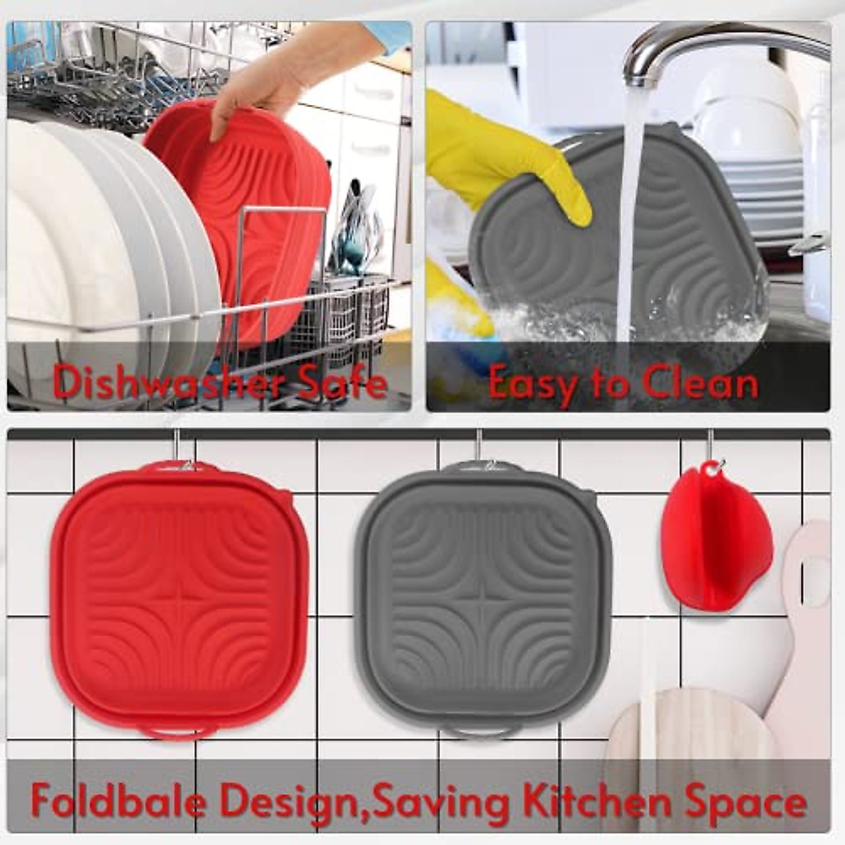 Set of 2 Air Fryer Silicone Liners, Weenkilly Fold-Able Square Silicone Air Fryer Liners, 8.0” Thickened Reusable Air Fryer Silicone Liners for 4-7 QT Air Fryer,Silicone Air Fryer Accessories