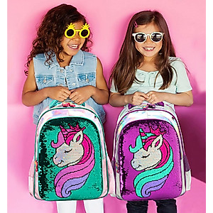 Unicorn Backpack for Girls Backpacks Glitter Sequin Bookbag with Lunch Box for Elementary Students Preschool Bag
