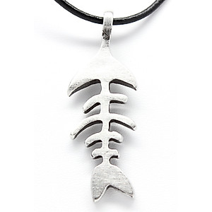 Trilogy Jewelry Pewter Fish Bones Nautical Fishbones Pendant on Leather Necklace