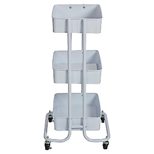 ECR4Kids 3-Tier Metal Rolling Utility Cart, Multipurpose Storage, White