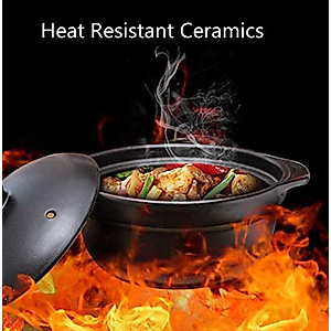 Premium Ceramic Black Casserole Clay Pot with Lid,For Cooking Hot Pot Dolsot Bibimbap and Soup