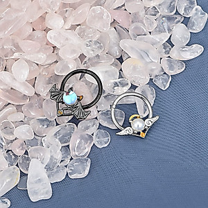 Stuppendux 2pcs 16G 1.2MM Stainless Steel Angel and Demon Piercing Septum Rings Pierced Nose Ear Cartilage Ring Couple Style Diameter 10mm