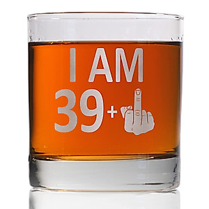 Promotion & Beyond I AM 39 PLUS 1 Whiskey Glass - Funny Sarcastic Finger 40th Birthday Gift