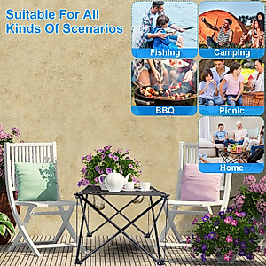 TeqHome Folding Camping Side Table,Outdoor Portable Camping Table W/2 Cup Holders&Carrying Bag,Steel Frame,600D Oxford Fabric,Lightweight Foldable Table for Beach Picnic Hiking Fishing