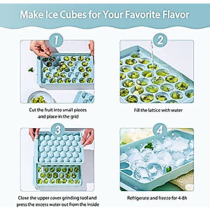 SCEssentials Round Ice Cube Tray with Lid Bin Ball Maker Mold for Freezer Container Mini Circle Making 99 piece Sphere Chilling Cocktail Whiskey Tea Coffee 3 Trays 1 Bucket Scoop total PACKS Blue