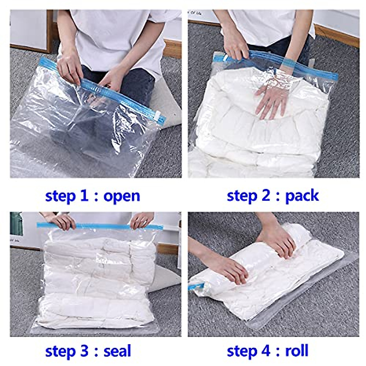 Indefinable Storage Bags No Vacuum,Space Bags Compression for Travel Storage,Hand Roll Seal Vacuum Bags for Clothes,Travel Space Saver Bags Roll Up Compression Storage Bags