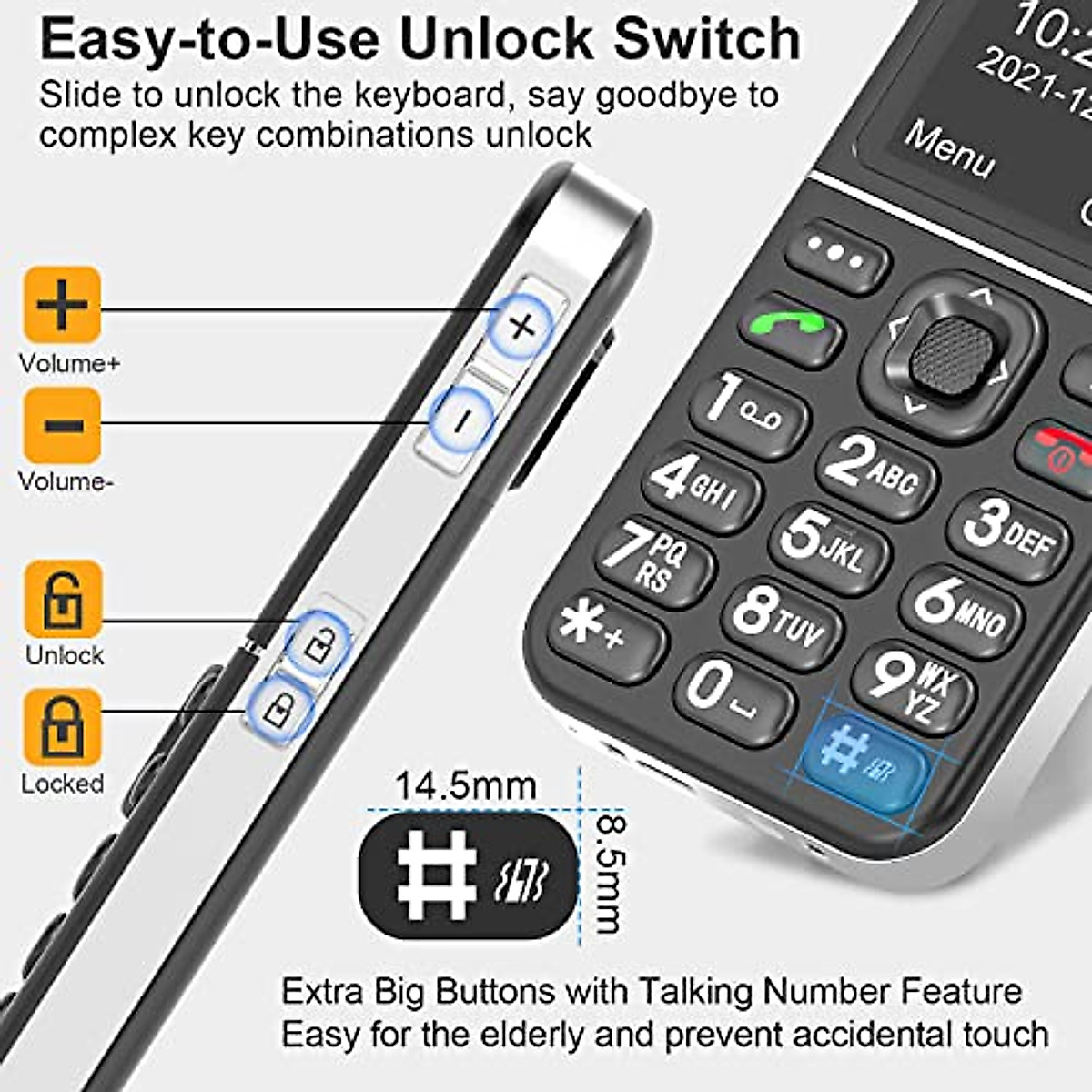 Easyfone T100 4G Unlocked Feature Cell Phone for Seniors | Easy-to-use | Clear Sound | Big Buttons | 2.0'' HD Display | SOS w/GPS | SIM Card & Flexible Data Plans | 1500Mah Battery and Charging Dock
