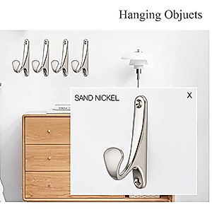 4 Pack Single Prong Wall Mounted Hat Towel Bag Hanger, Decorative Art Coat Hooks with Deep Curve, Solid Zinc Alloy Wall Hooks Holder for Keys, Umbrella, Matte Silver, Exxacttorch