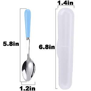 Goeielewe Grapefruit Spoons with Round Serrated Edges for Citrus Kiwi Fruit and Dessert, Ceramic Handle Stainless Steel Dessert Spoons with Storage Box (Blue)