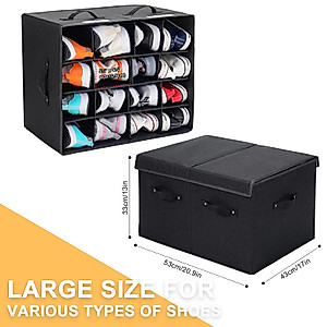 2 Pack Shoe Storage Organizer for Closet Fits 32 Pairs, Shoe Storage Box Bins with Adjustable Dividers for Shoes, Sandal, Sneakers and High Heeled, Stackable and Foldable (Black)
