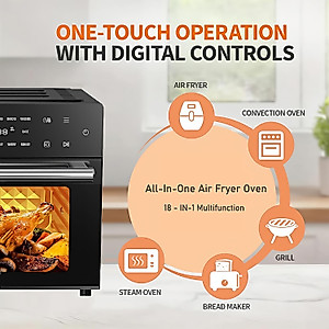 Kitchen in the box 32 QT Extra Large Toaster Oven Air Fryer Combo, 18-in-1 Convection Toaster Oven Countertop with Baking, Dehydrate and Rotisserie, 6 Accessories, 1800W