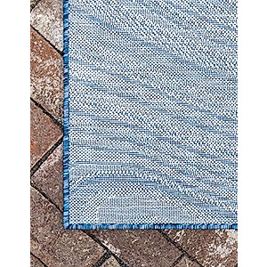 Unique Loom Outdoor Modern Collection Area Rug - Pool (2' x 6' 1" Runner, Blue/ Ivory)