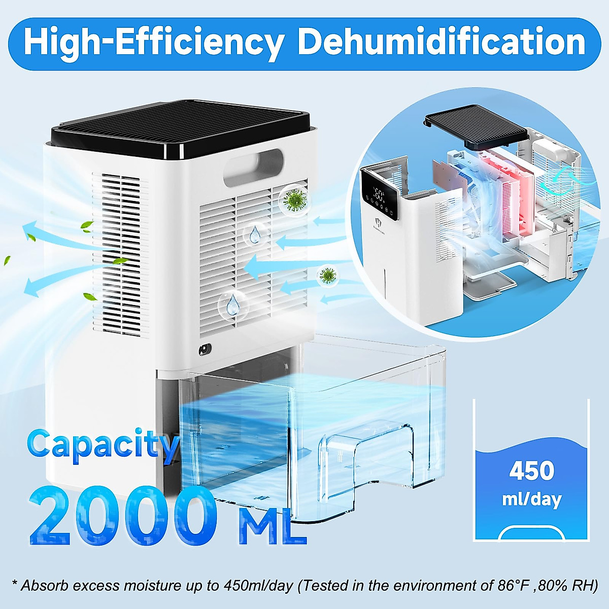 Hoomkicen Dehumidifier for Bedroom, 68 OZ Dehumidifiers for Home Basement with Auto Defrost Timer Colorful Light, Small Dehumidifier for Bathroom RV Closet Room (500 sq. ft) D1