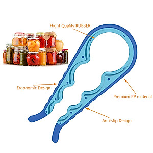 MEYUEWAL 5-in-1 Multi-Functional Bottle, Jar, and Can Opener with Silicone Handle for Children, Elderly, and Arthritis Sufferers (Blue)