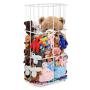 Ebeneze Metal Stuffed Animal Storage, Large Stuffed Animal Zoo Holder, Kids Toy Storage Organizer with Wheel and Elastic String, Plush Storage Shelf for Kids Room, Bedroom, Playroom, Nursery, White