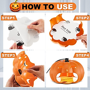 Qualirey 4 Pieces Flea Traps with 8 Sticky Disc 12 Bulbs 4 Electric Wires Pumpkin Flea Traps for Inside Your Home Safe Flea Light Trap for Indoor Safe to Pets