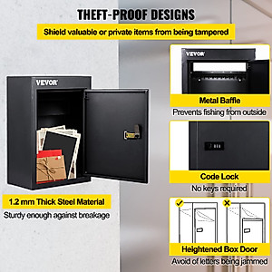 VEVOR Through The Wall Drop Box, 12.5''x6.3''x16.9'' Mail Drop Box w/Adjustable Chute, Deposit Drop Box w/Code Lock, Rainproof Wall Mount Mailbox for Letters, Rents, Check & Keys, Home & Office, Black