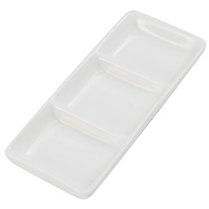 Cabilock White Tray White Tray 8.5 Inch White Ceramic 3-Compartment Appetizer Serving Tray Rectangular Divided Sauce Dishes Seasoning Serving Tray for Dish Soy Sauce Appetizer Fruit Tray Fruit Tray