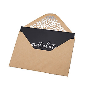 Congratulations Card – 50 Pack Matte Finish Black Greeting Cards With ‘’Congratulations’’ Embossed In Silver Foil Letters – For Engagement, Graduation, Wedding 52 Gold Foil Confetti Kraft Envelopes