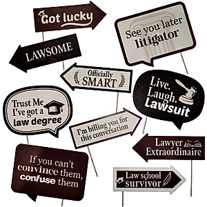 Funny Law School Grad Photo Booth Props - Future Lawyer Graduation Themed Party Decorations - Funny Photography Supplies - Selfie Props with Sticks - 10pcs