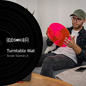 Acrylic Turntable Mat - 11.75" RedLit Vinyl Record Acrylic Mat - Precision Machined Acrylic Turntable Platter Mat with Record Label Recess - See-Through Record Mat for Standard 12" Turntable Platters