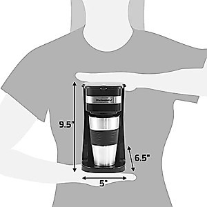 Elite Gourmet EHC111A Personal Single-Serve Compact Coffee Maker Brewer Includes 14Oz. Stainless Steel Interior Thermal Travel Mug, Compatible with Coffee Grounds, Reusable Filter, Black