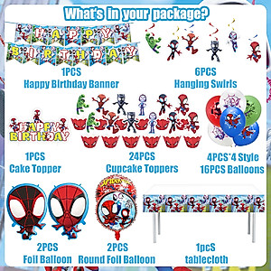 Spidey and His Amazing Friends Birthday Decorations, Spidey and Friends Party Supplies Include Banner, Foil Balloons, Cake Toppers, Tablecloth for Spidey Theme Party