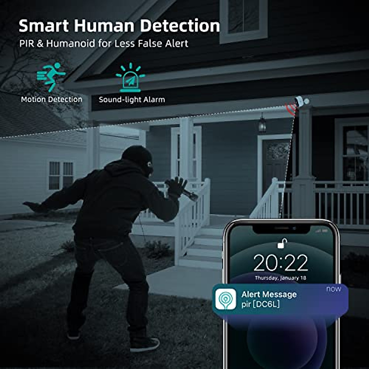 DEKCO Security Cameras Wireless Outdoor/Indoor 2 Packs 1080P HD Wireless Rechargeable Battery Powered WiFi Home Surveillance Camera with Spotlight, Siren, Motion Detection, Color Night Vision, IP66