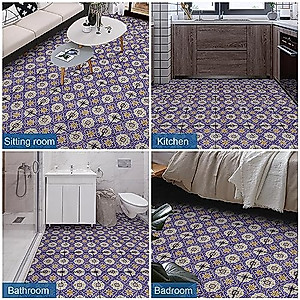 Poipi Peel and Stick Tile Waterproof for Bathroom, Vinyl Flooring Easy to Clean for Kitchen, Self Adhesive Floor Tile for Room Decor Bedroom (Blue, 10 Pieces)