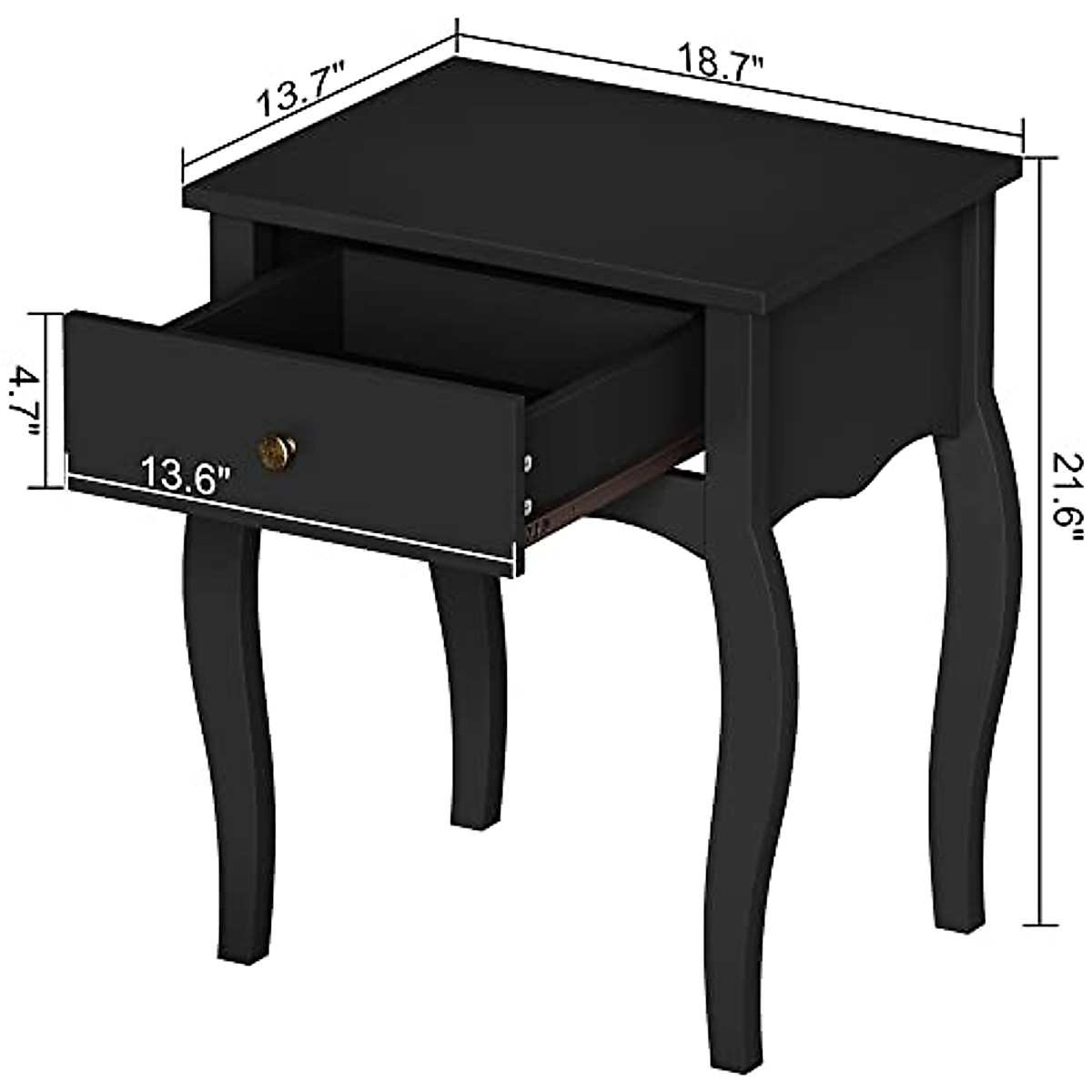 ChooChoo End Table with Wavy Silhouette & Curved Legs, Narrow Nightstand with Storage Drawer, Modern Side Table, Wood Night Stand for Bedroom, Small Spaces, 18.7" L x 13.7" W x 21.6" H (1, Black)