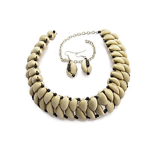 Unique Collar Choker Bib Egyptian African Beaded Natural Cowrie shells on Geman Silver Wire embellished with black glass beads | Boho Gypsy Cleopatra Afghan Kuchi Tribal Belly Dance Necklace Earrings