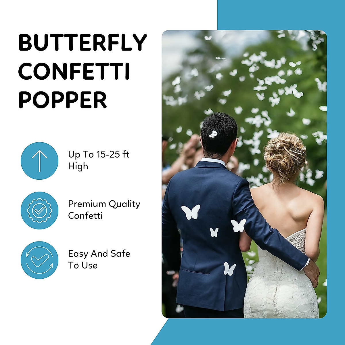 6 Pack White Butterfly Wedding Confetti Cannon Poppers | Biodegradable Butterfly Confetti | TUR Party Supplies | Up to 25ft | Giant (12”) | Party Poppers for Weddings, Birthdays, and Graduations