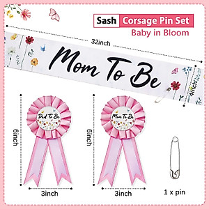 Wildflower Mom to Be Sash Baby Shower Decorations, Baby in Bloom Floral Mommy to Be Sash Dad Corsage Pin Set for Pregnant Mommy Dress Gift