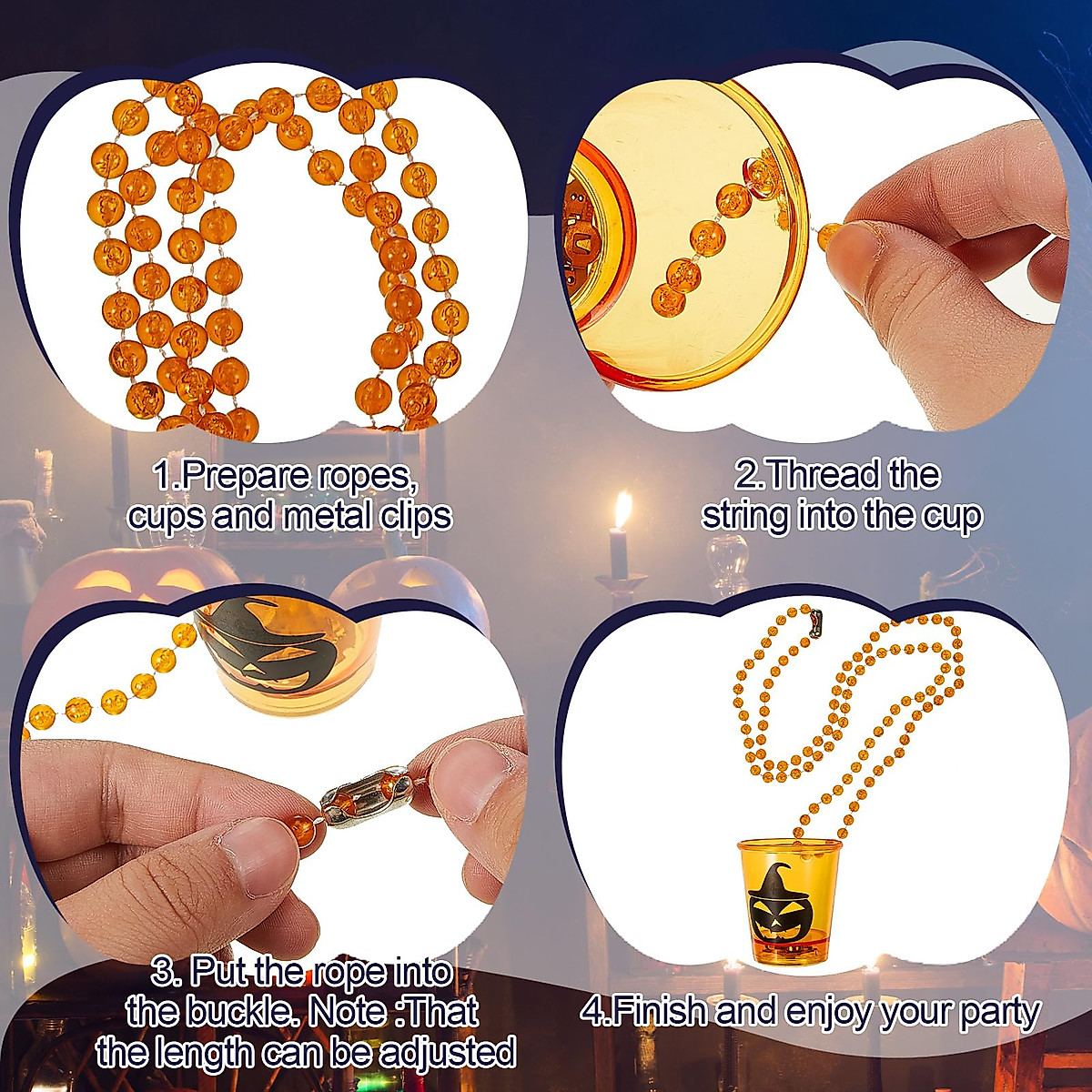 Henoyso 12 Pcs Light up Halloween Shot Glass on Beaded Necklace Plastic LED Shot Glasses Shot Cups Glow in the Dark Halloween Shot Glass Necklaces for Halloween Party Favors Decorations Supplies