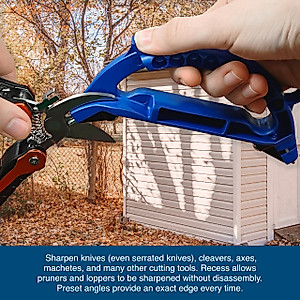 AccuSharp All-in-One Sharpener, All Purpose Sharpener for Knives, Scissors, Garden Tools, Sharpens & Restores Serrated Knives, Cleavers, Axes, Machete, Blue