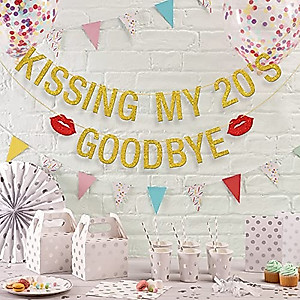 Halawawa Kissing My 20's Goodbye Banner, 20s Goodbye Party Decorations, 30th Birthday Party Bunting Banner Photo Booth Props, Cheers to 30 Years Dirty 30 Party Supplies