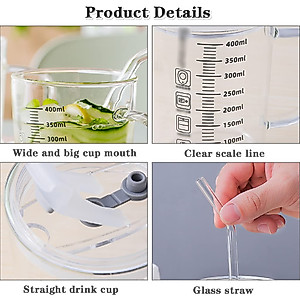 ZRAGEK Straw Cup Glass Mug with Straw and Spoon, Breakfast Scale Coffee Cup, Thickened High Borosilicate Glass Cup, 17.6oz Large Capacity, Microwave Safe(Black,17.6Oz)