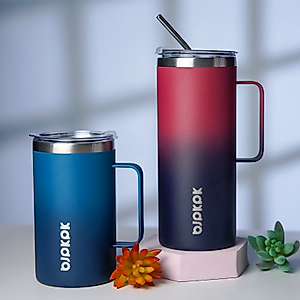 BJPKPK Insulated Coffee Mug with 2 Lids, 25oz Stainless Steel Insulated Tumbler with Handle, Double Wall Vacuum Coffee Cup, BPA Free Leak Proof Thermos for Travel & Home, Charming Red & Blue