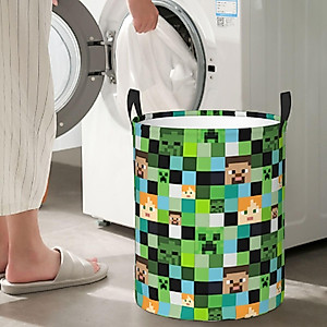 Gbuzozie Video Game Mosaic Background Round Laundry Hamper Storage Basket Toys Clothes Organizer Bin For Home Bathroom Bedroom Dorm Nursery, 38l